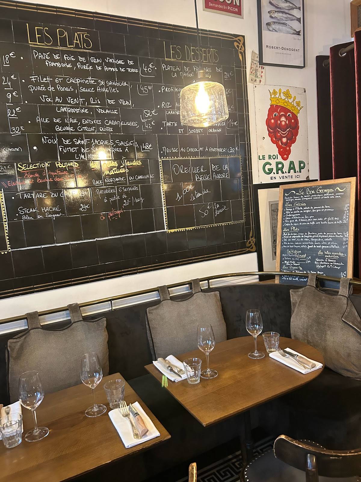 Menu at Le Bon Georges restaurant, Paris, 45 Rue Saint-Georges
