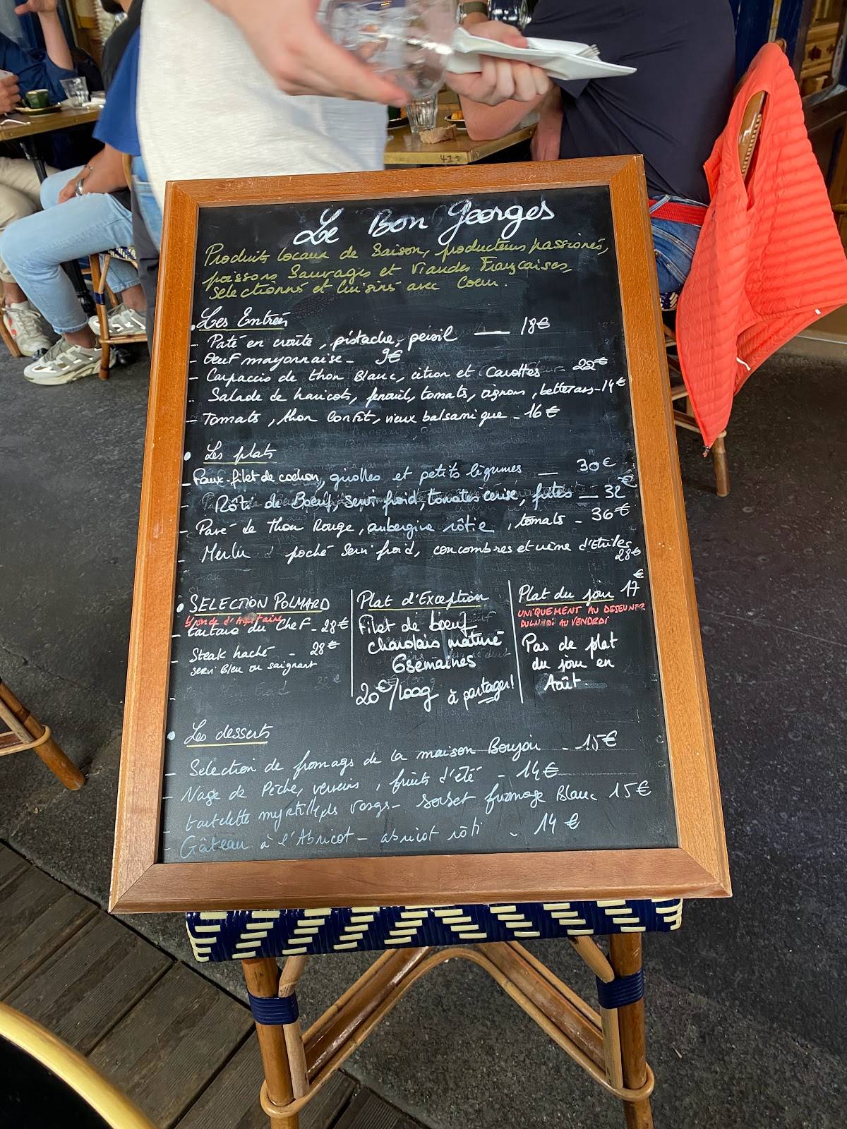 Menu at Le Bon Georges restaurant, Paris, 45 Rue Saint-Georges