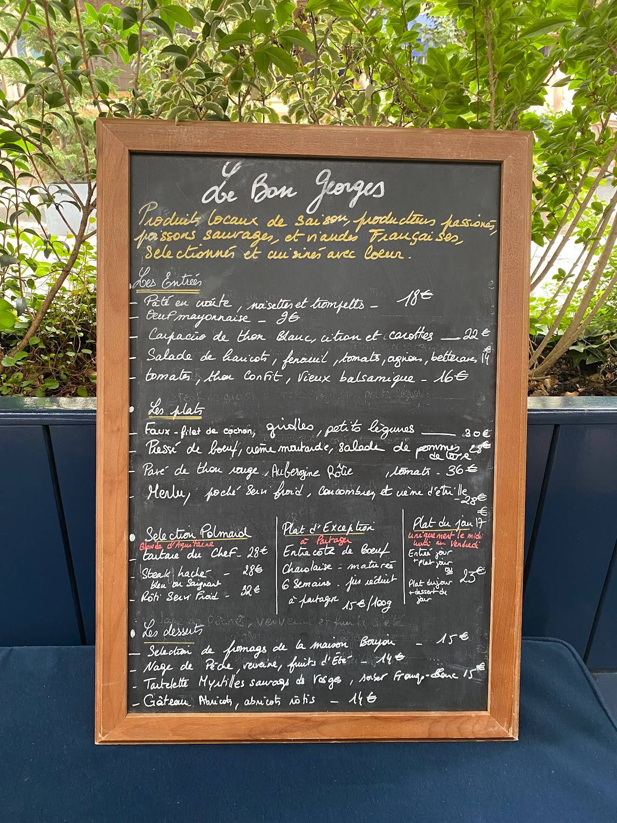 Menu at Le Bon Georges restaurant, Paris, 45 Rue Saint-Georges