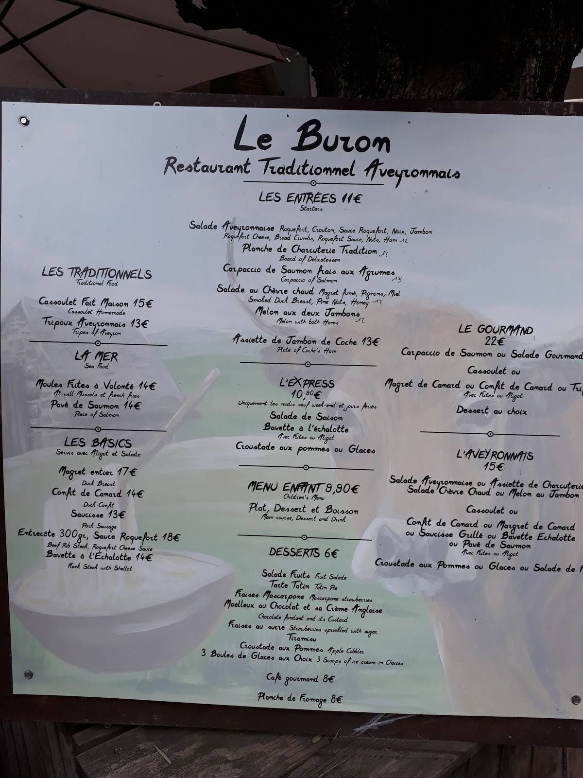 Carta del restaurante Le Buron, Albi