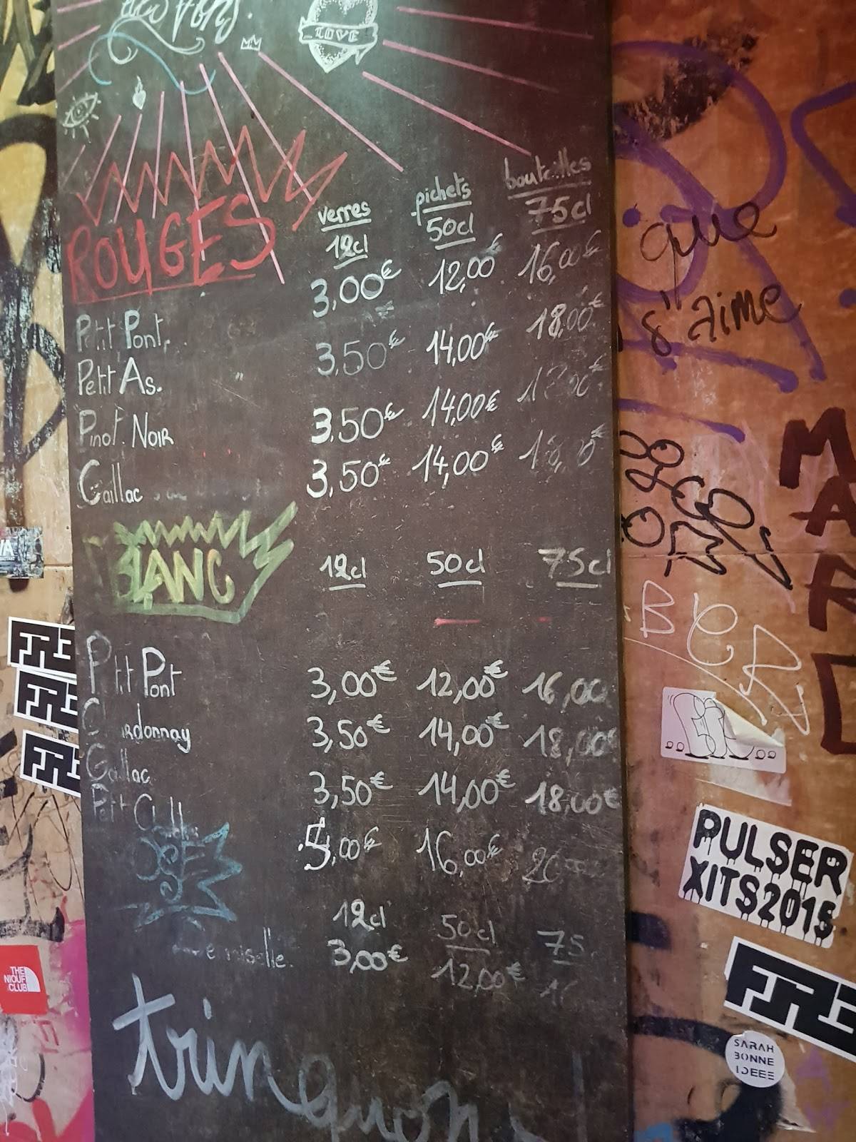 Carta del pub y bar Le Château d'Eau, Paris