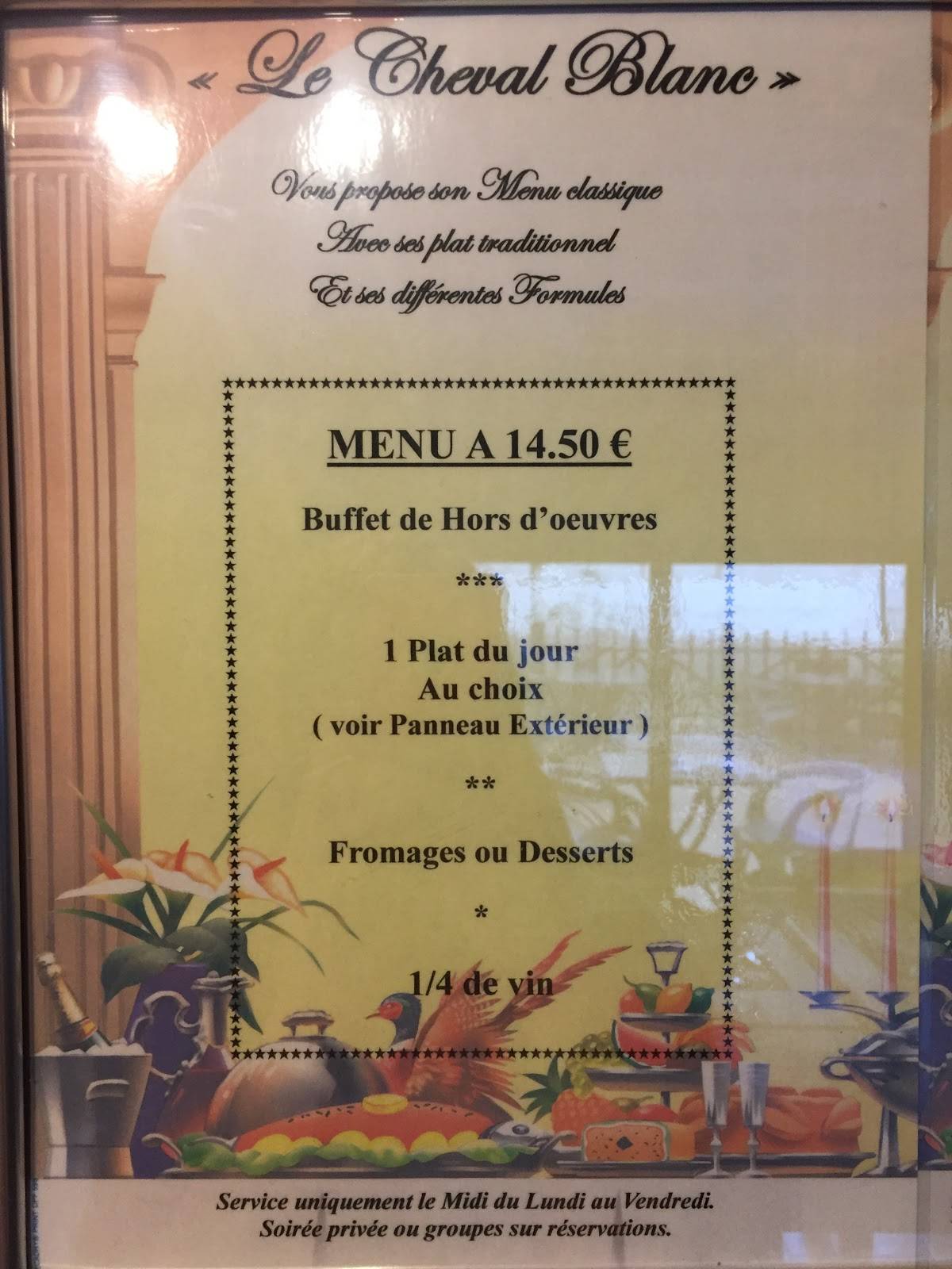 Menu au Le Cheval Blanc restaurant, Montrichard