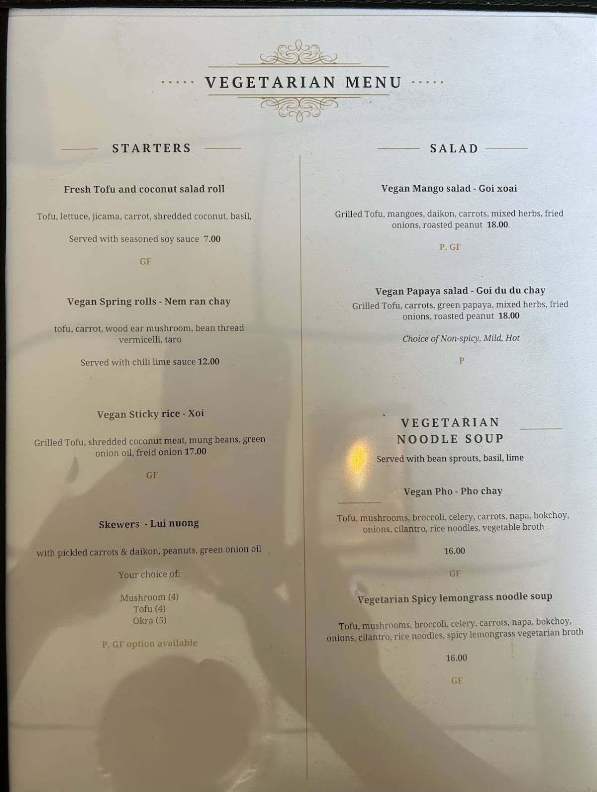 Menu at Le Colonial Restaurant and Bar, Winnipeg