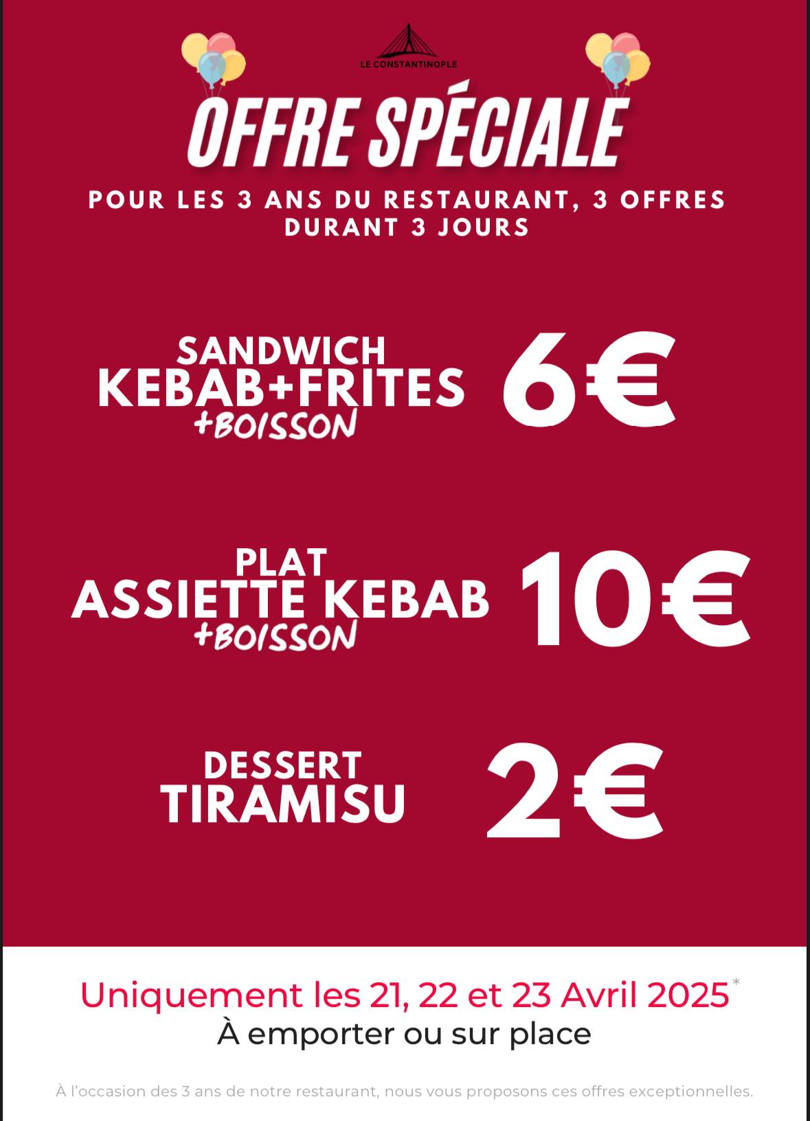 Menu au Le Constantinople restaurant, Pontoise