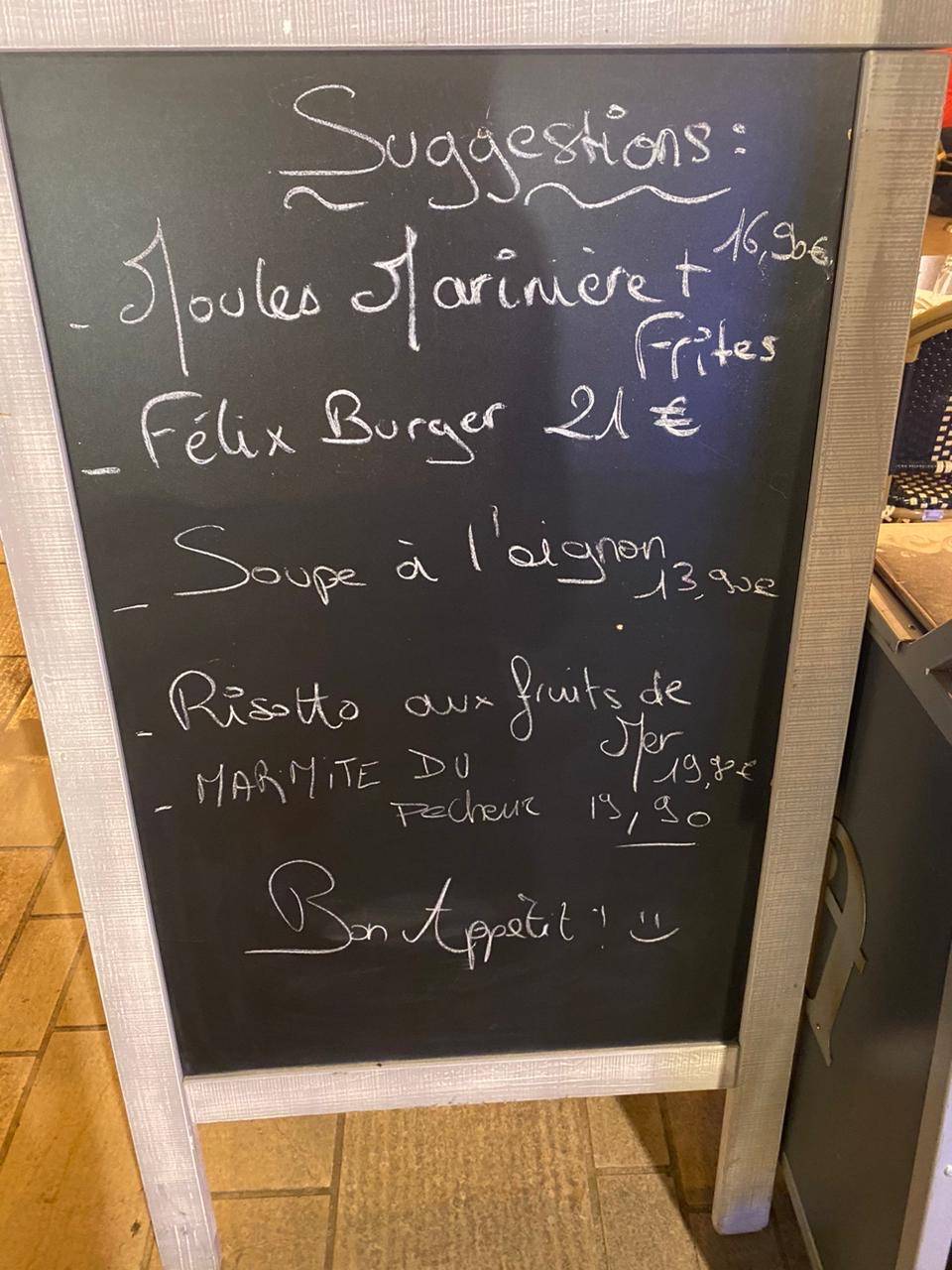 Menu au Le Félix restaurant, Cannes
