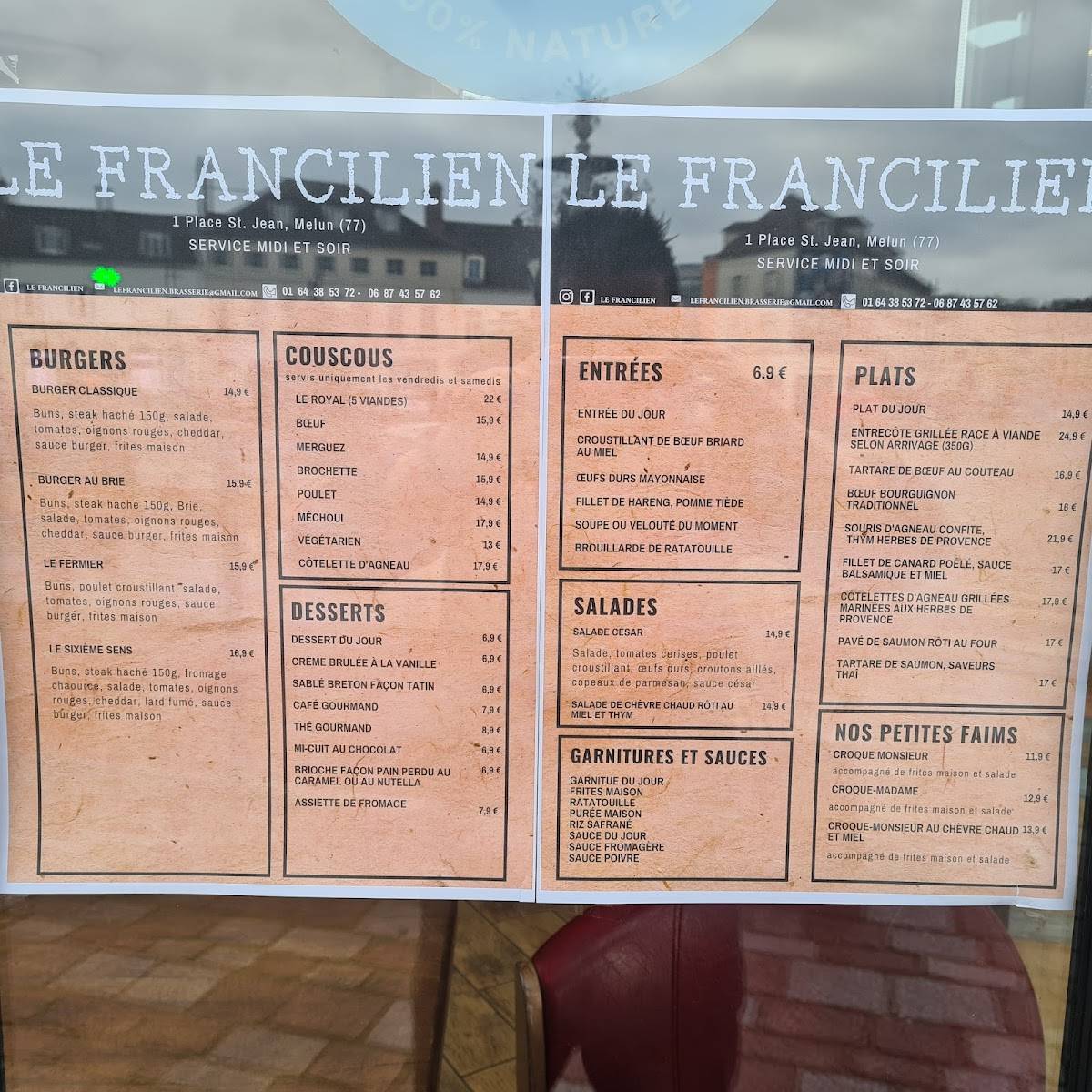 Menu au Le Francilien restaurant, Melun