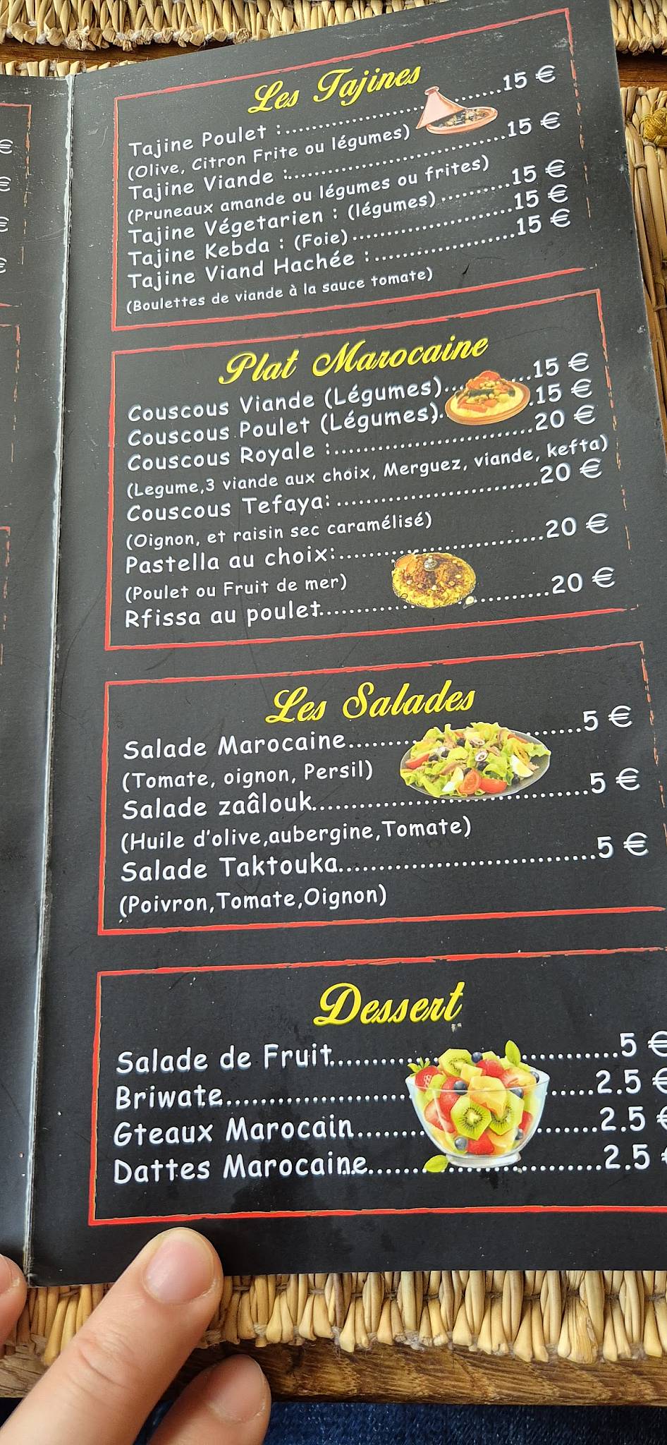 Menu at Le Goût du Maroc restaurant, Bordeaux