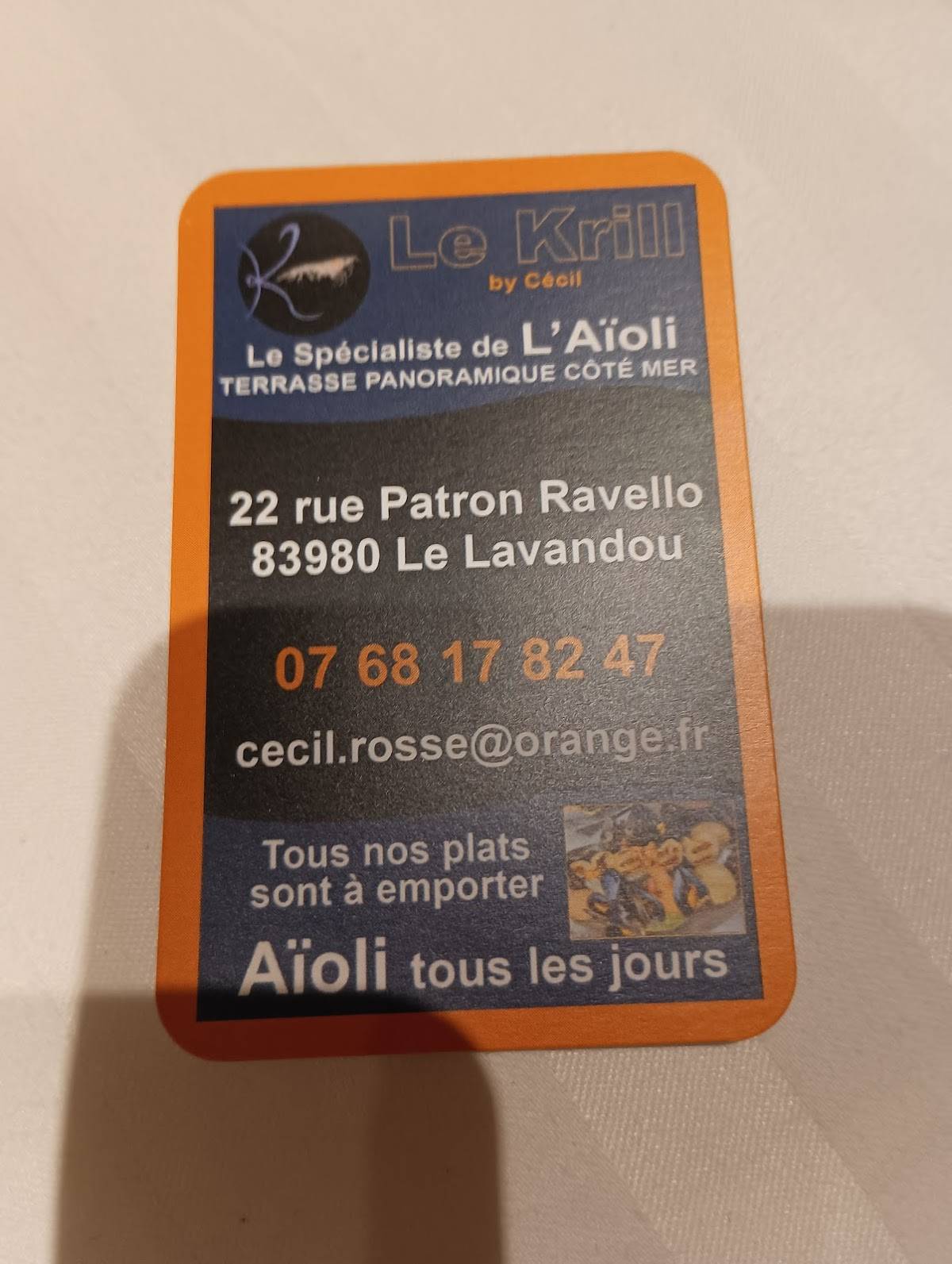 Menu au Le Krill By Cécil. restaurant, Le Lavandou
