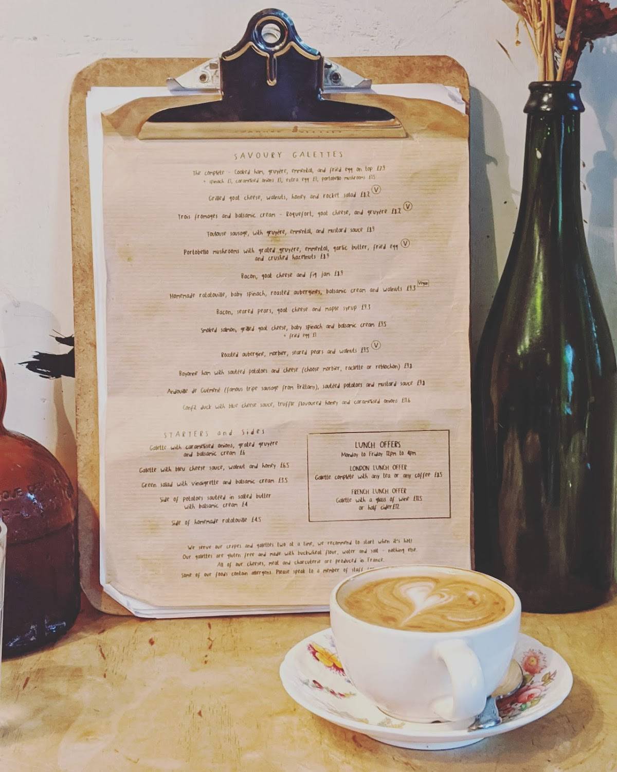 Menu at Le Merlin restaurant, London