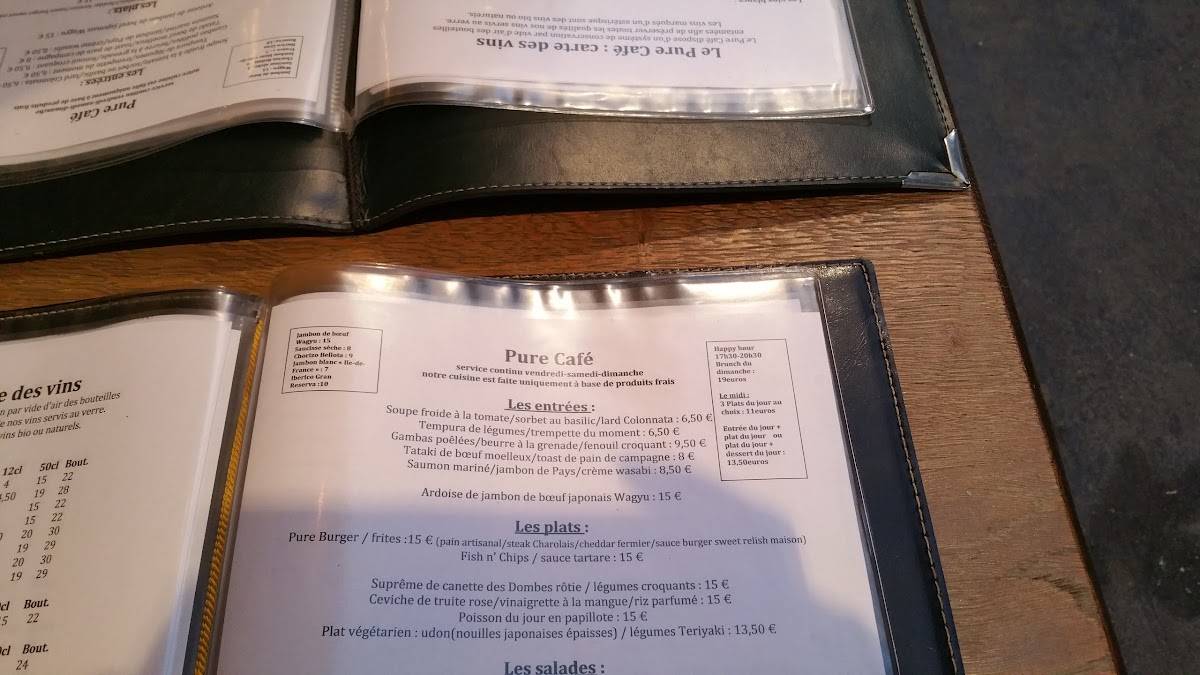 Carta de Le Pure Café, Paris, 14 Rue Jean-Macé