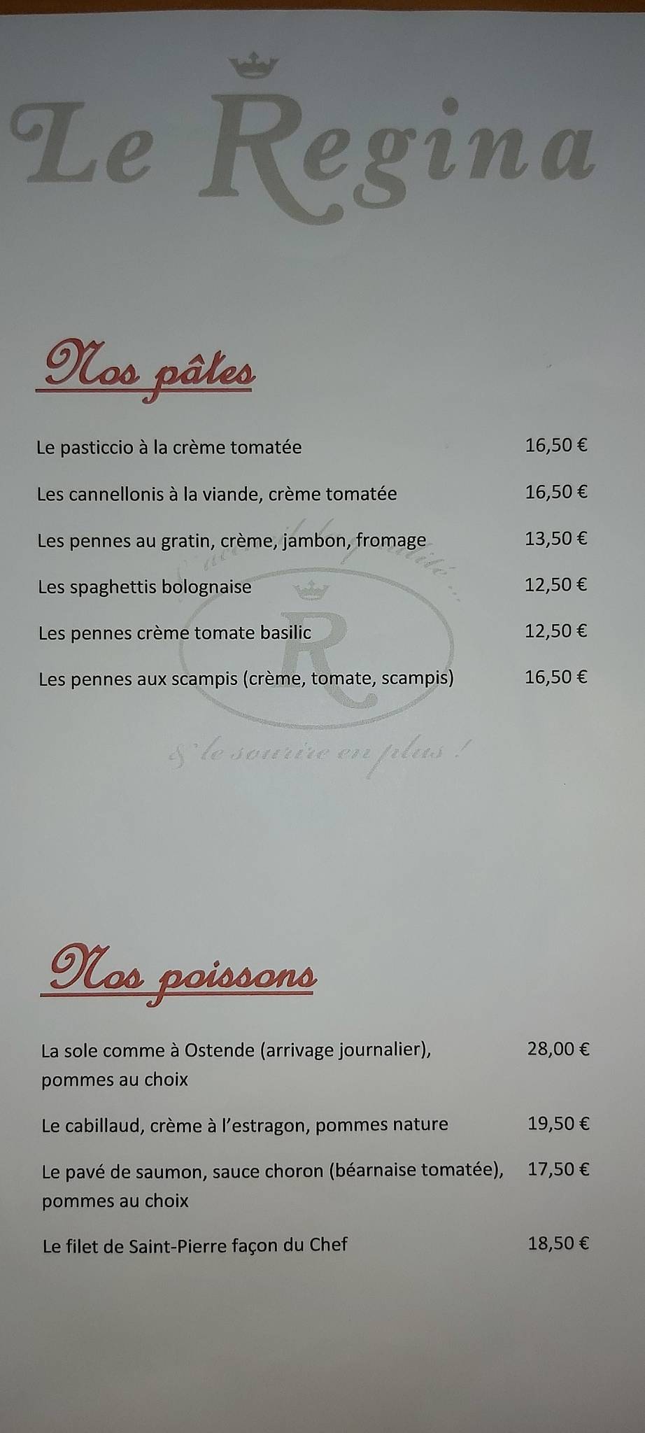 Menu au Le Régina, Liège