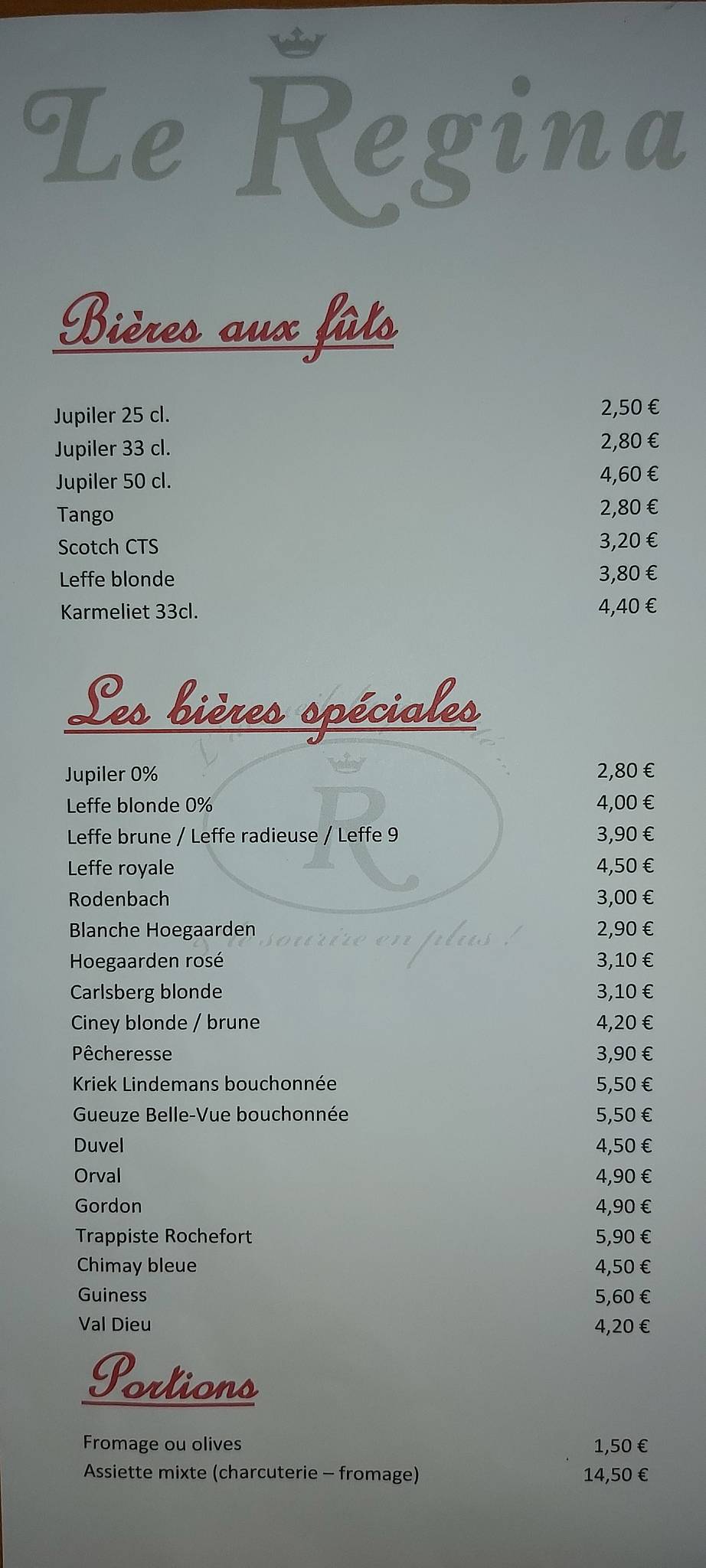 Menu au Le Régina, Liège