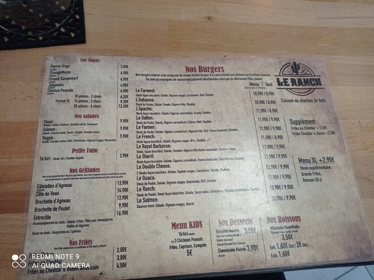 Carta del restaurante Le Ranch Burger Grill, Reims