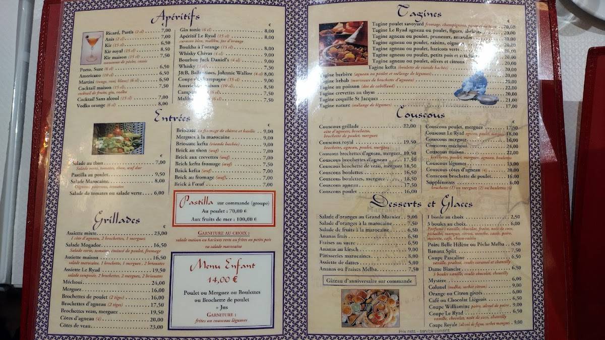 Menu au Le Ryad restaurant, Limay