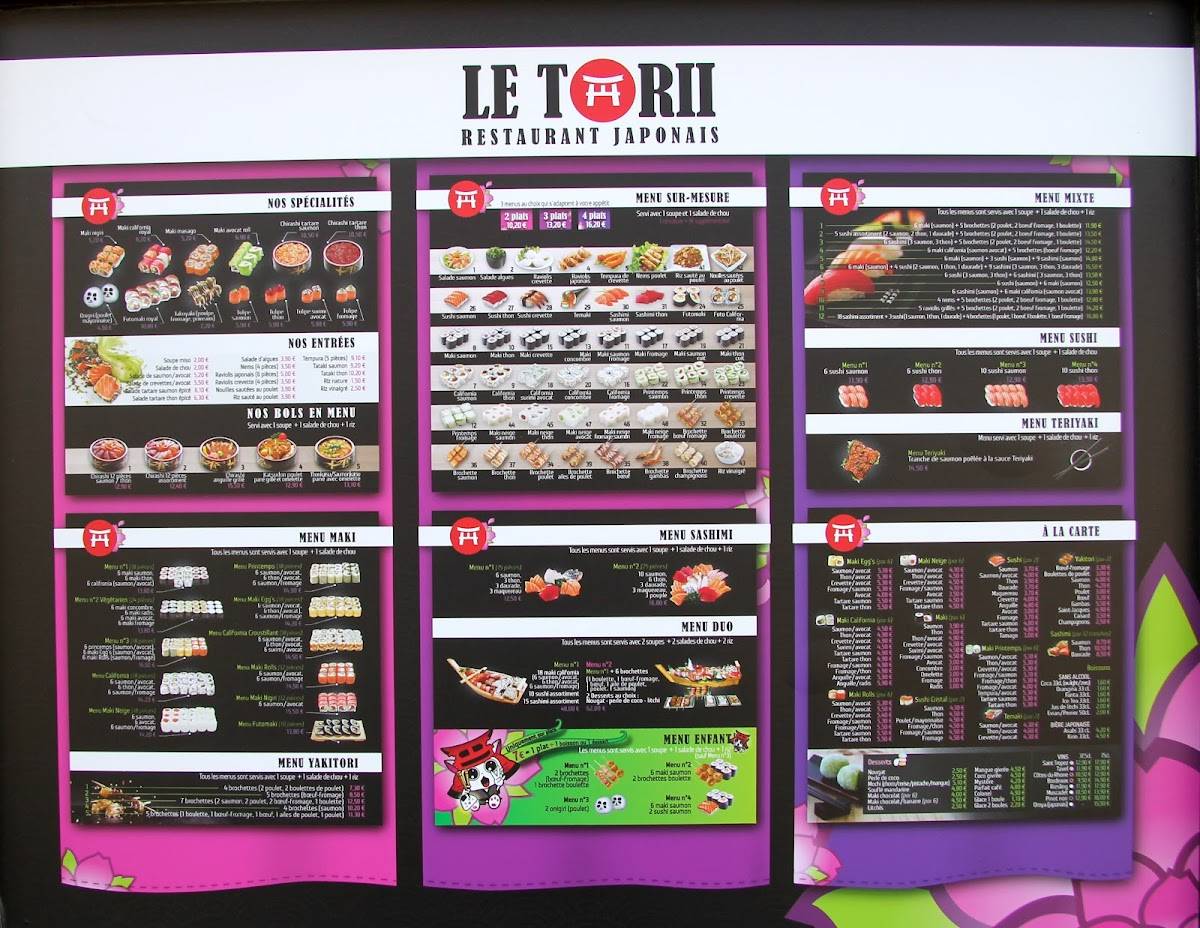 Menu au Le Torii restaurant, Crosne