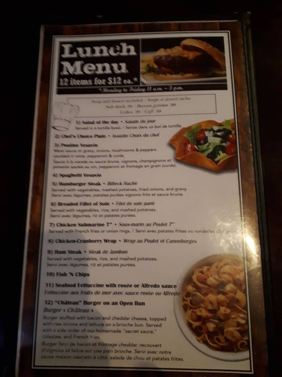 Menu au Le Vieux Château Restaurant, Hawkesbury