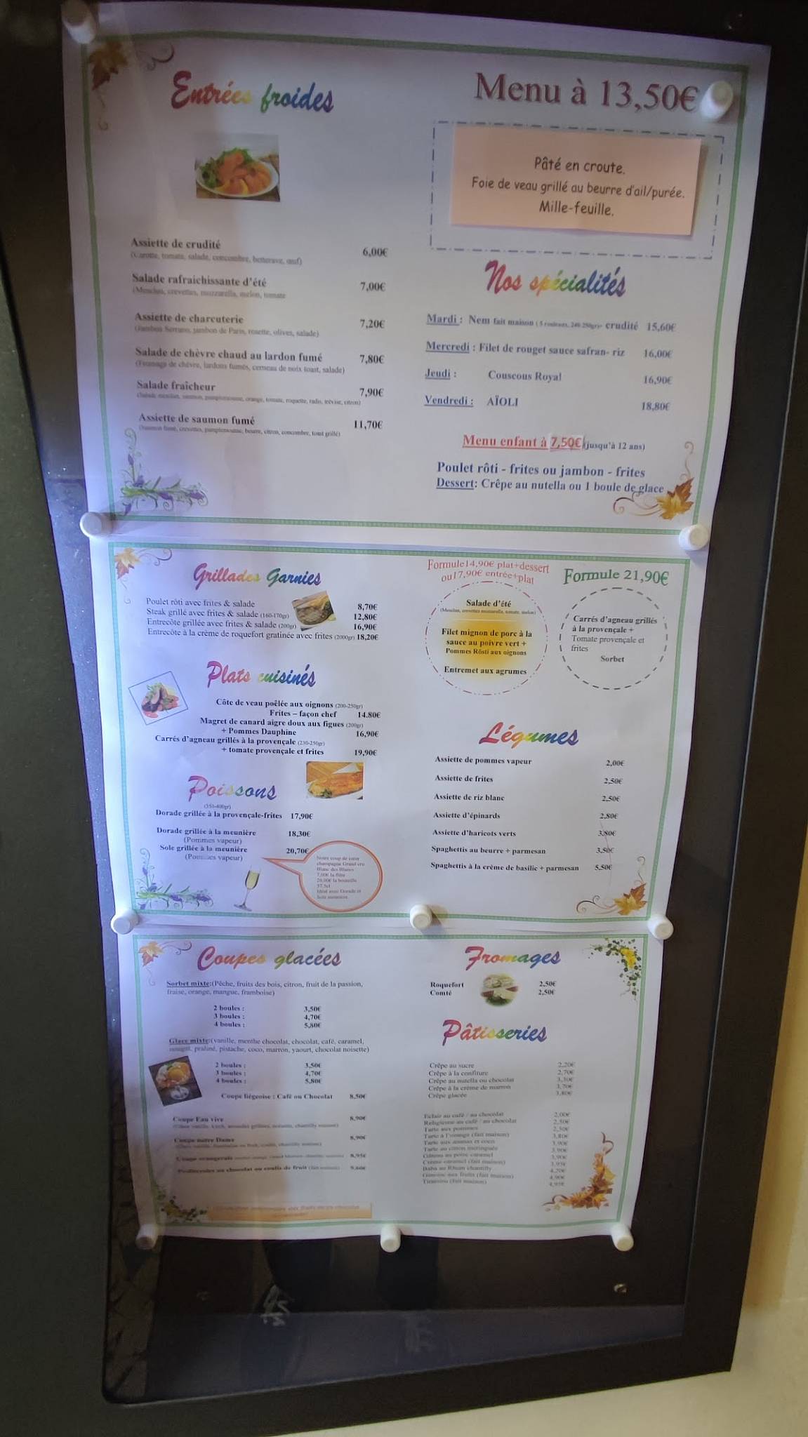 Menu au L'eau Vive café, Marseille