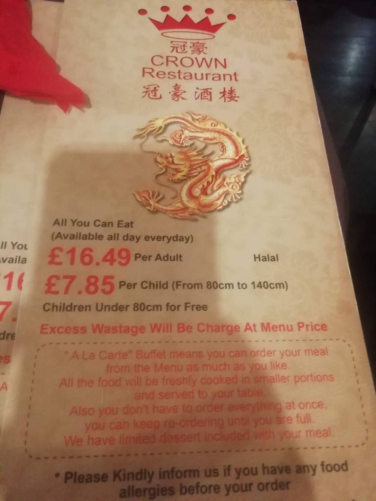 Menu at Crown Buffet Chinese Restaurant, Leeds