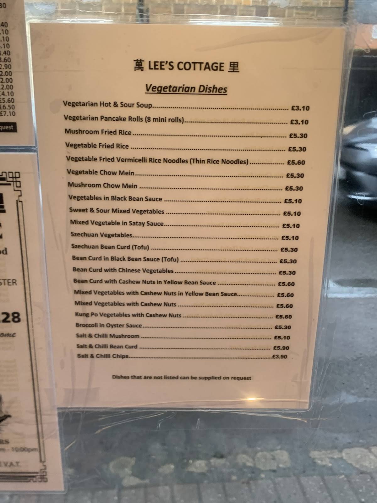 Menu at Lee's Cottage fast food, Towcester, 65 Watling St