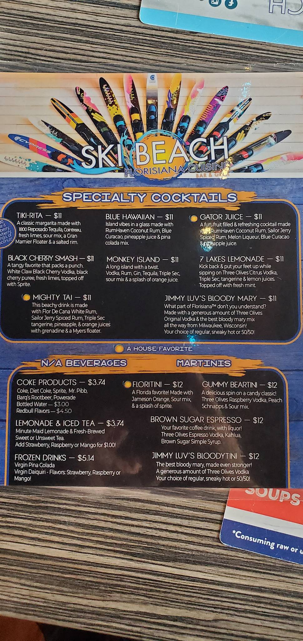 Menu at Ski Beach Bar and Grill, Leesburg