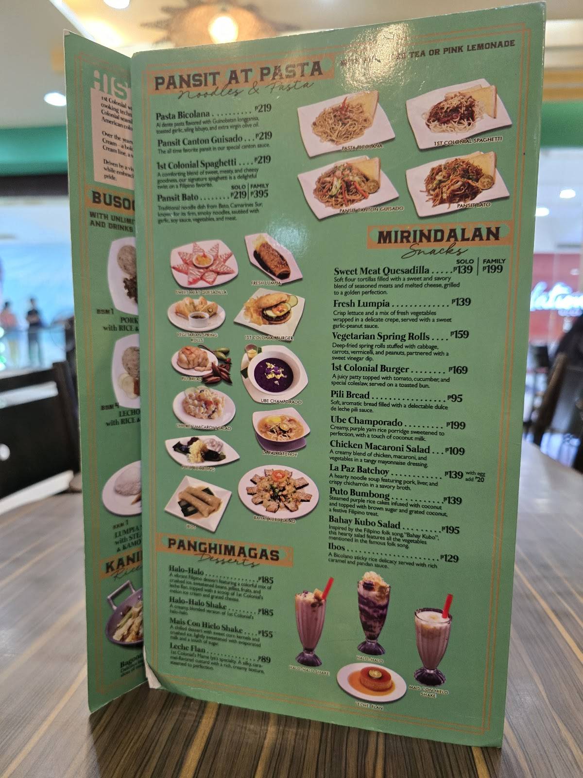 Menu at 1st Colonial Grill restaurant, Legazpi City, 4QW2+62M