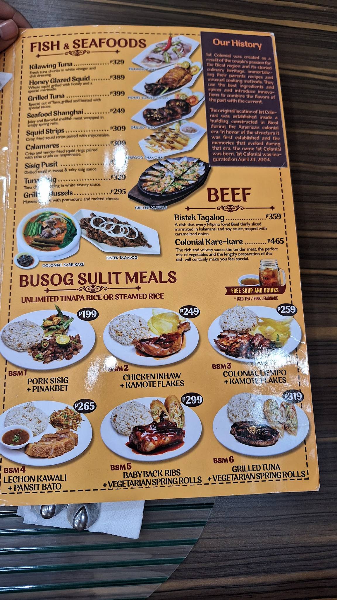 Menu at 1st Colonial Grill restaurant, Legazpi City, 4QW2+62M