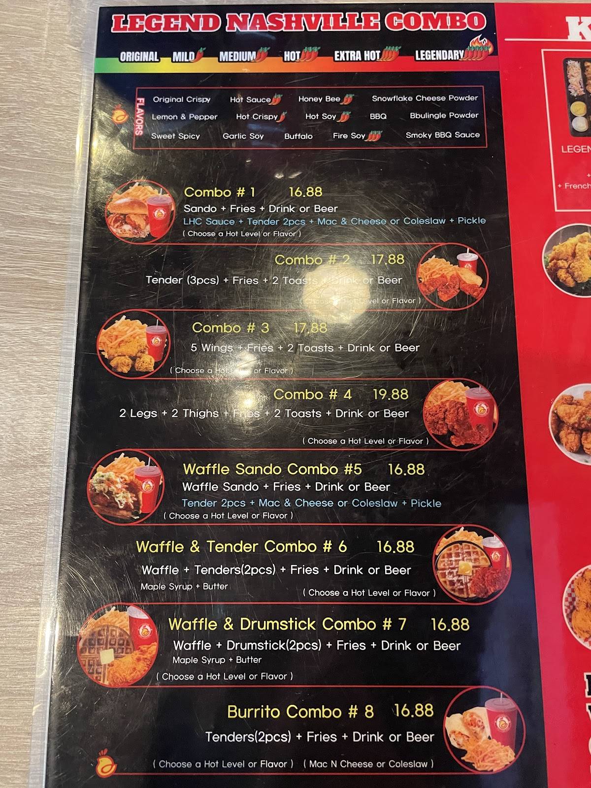 Menu at Legend Hot Chicken Restaurant, Chino Hills