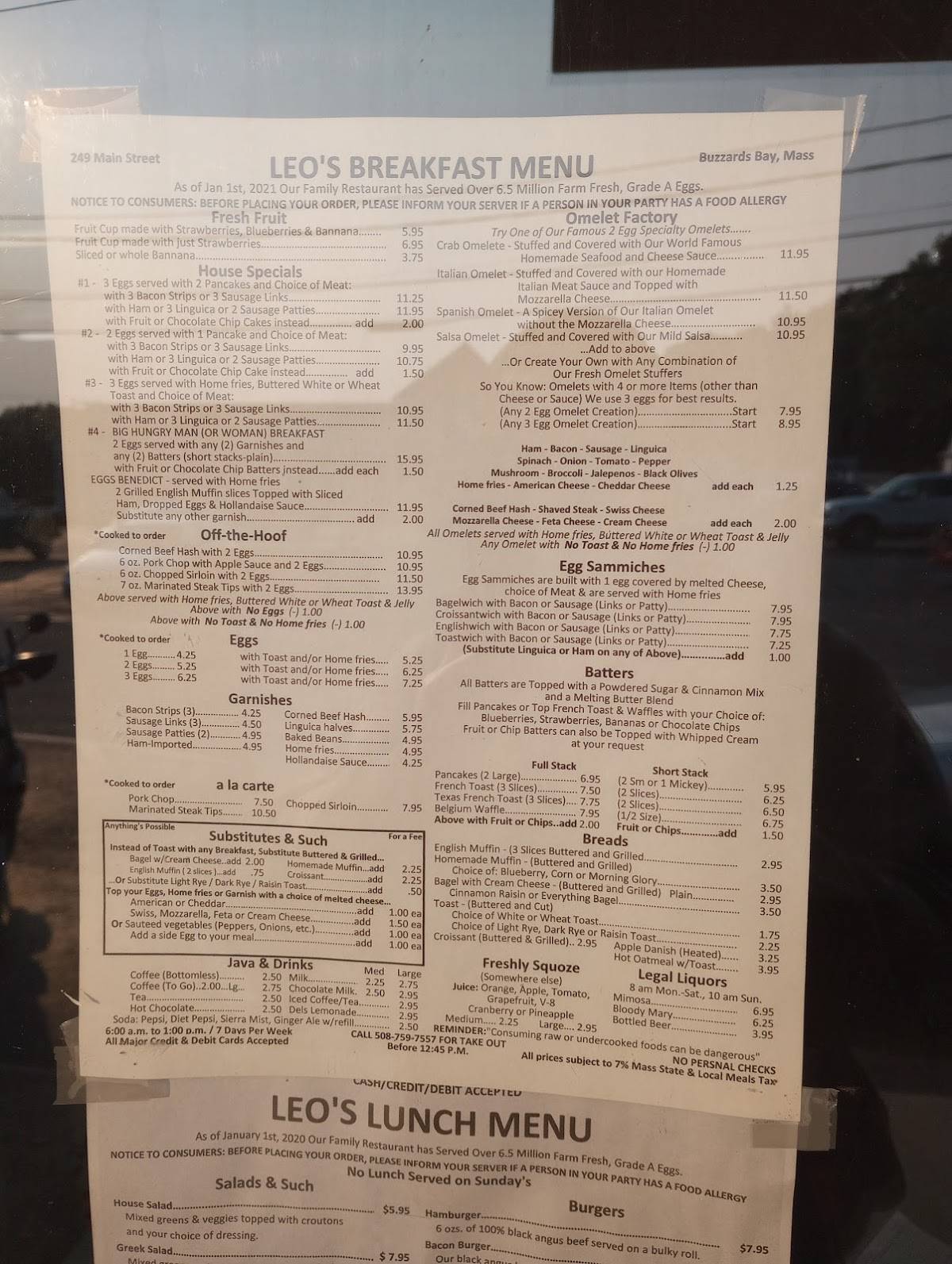 Menu at Leo's Breakfast Restaurant, Bourne