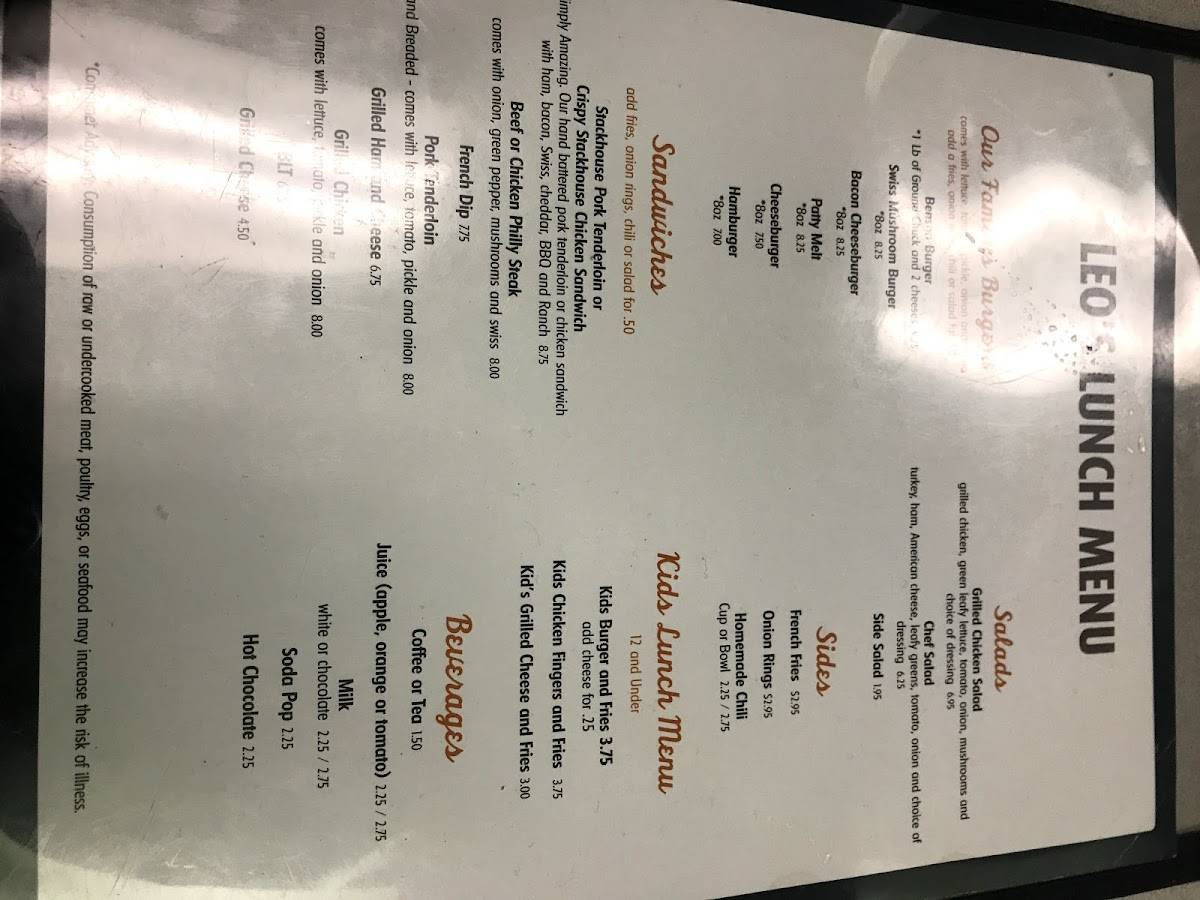 Menu at Leo's Diner restaurant, Omaha