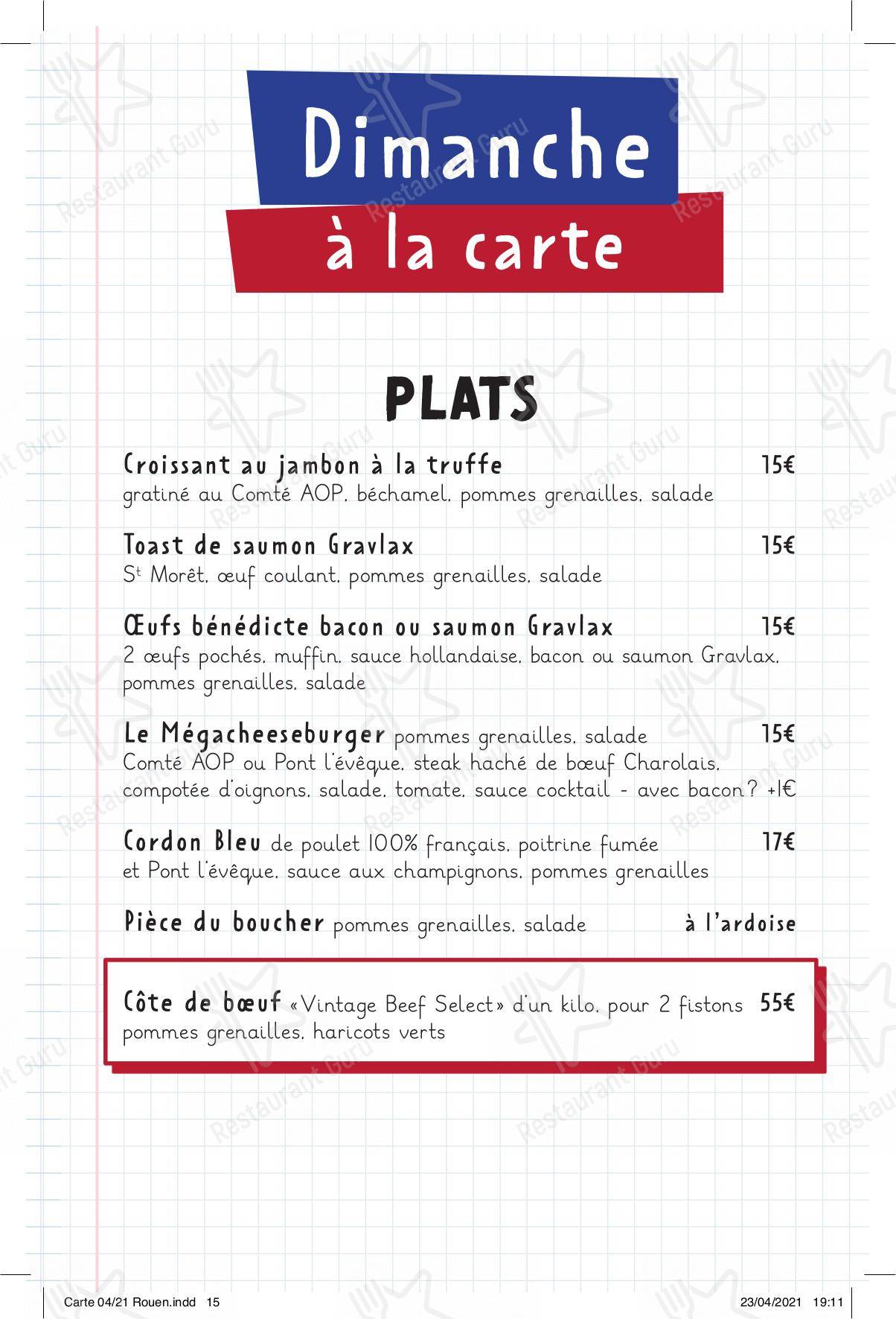 Menu au Les Fils à Maman restaurant, Rouen