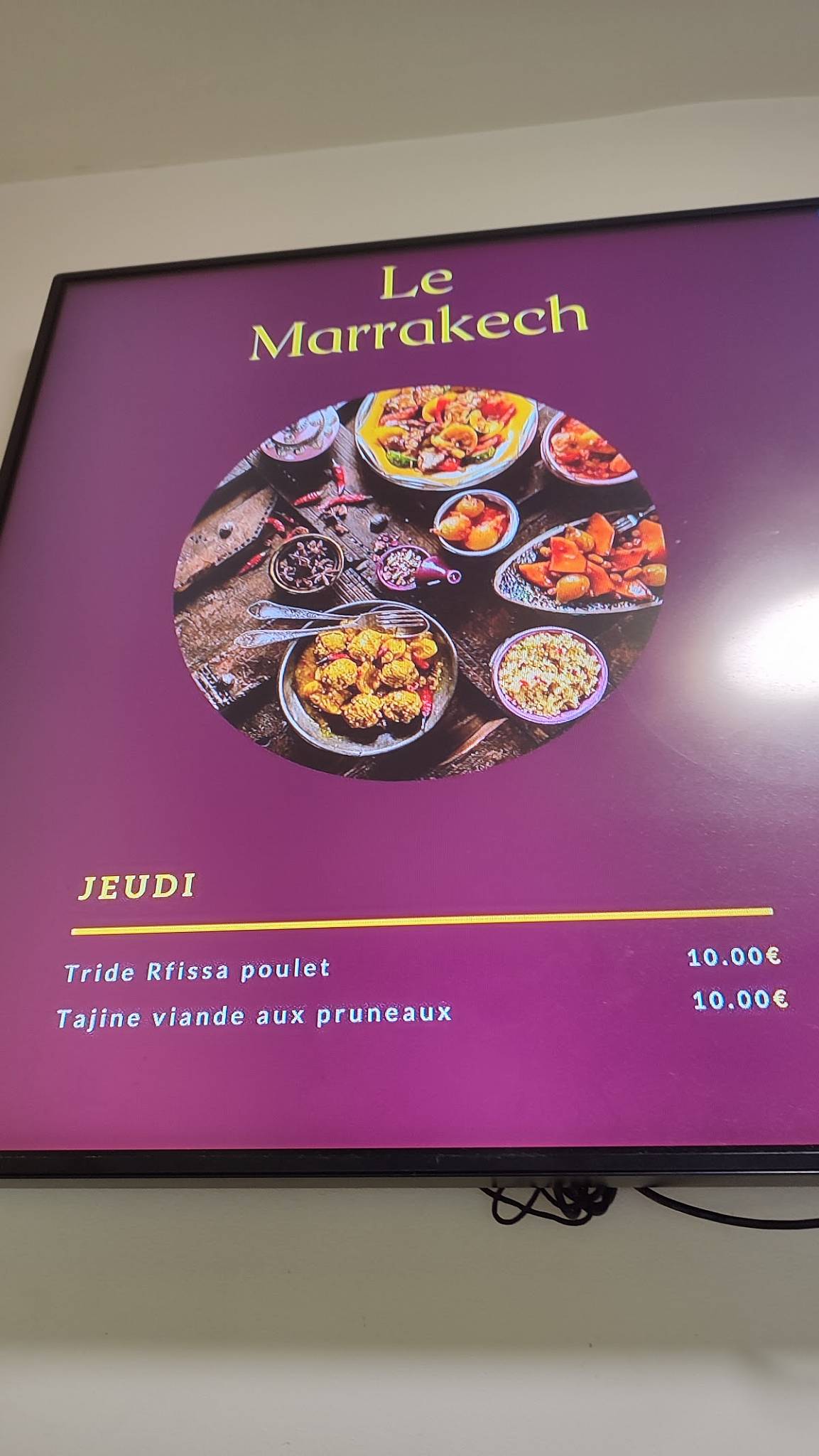Menu au Les délices du Maroc(MARRAKECH) restaurant, Les Mureaux