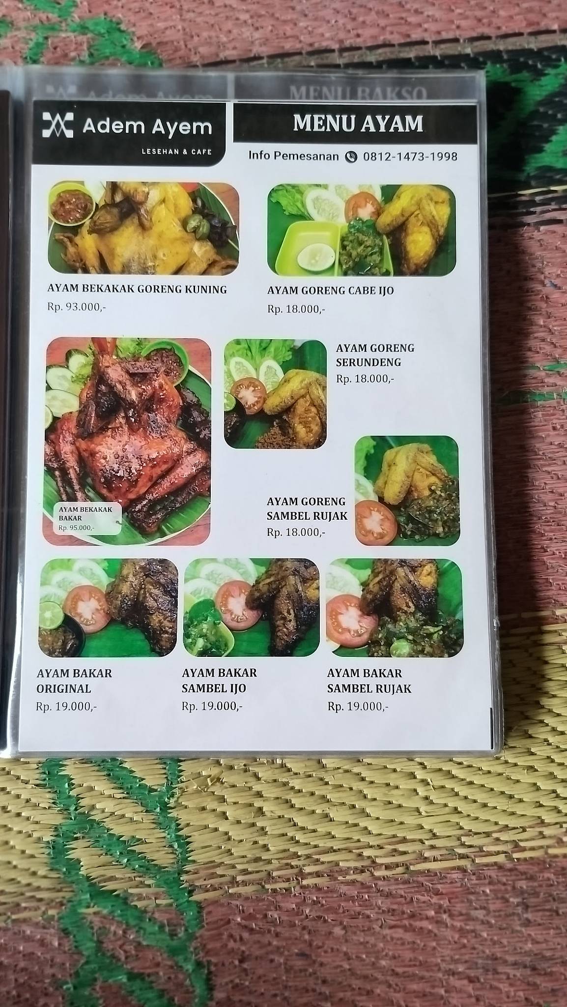 Menu at Lesehan Adem Ayem & Cafe, Jatibarang
