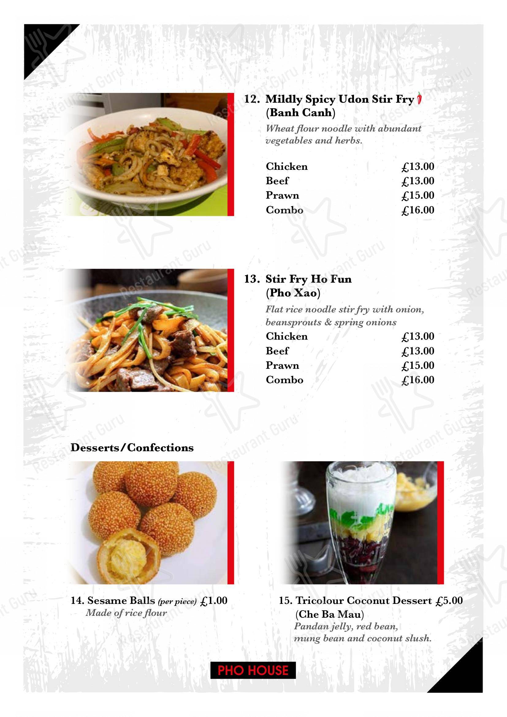 Menu at Pho House restaurant, Letchworth Garden City