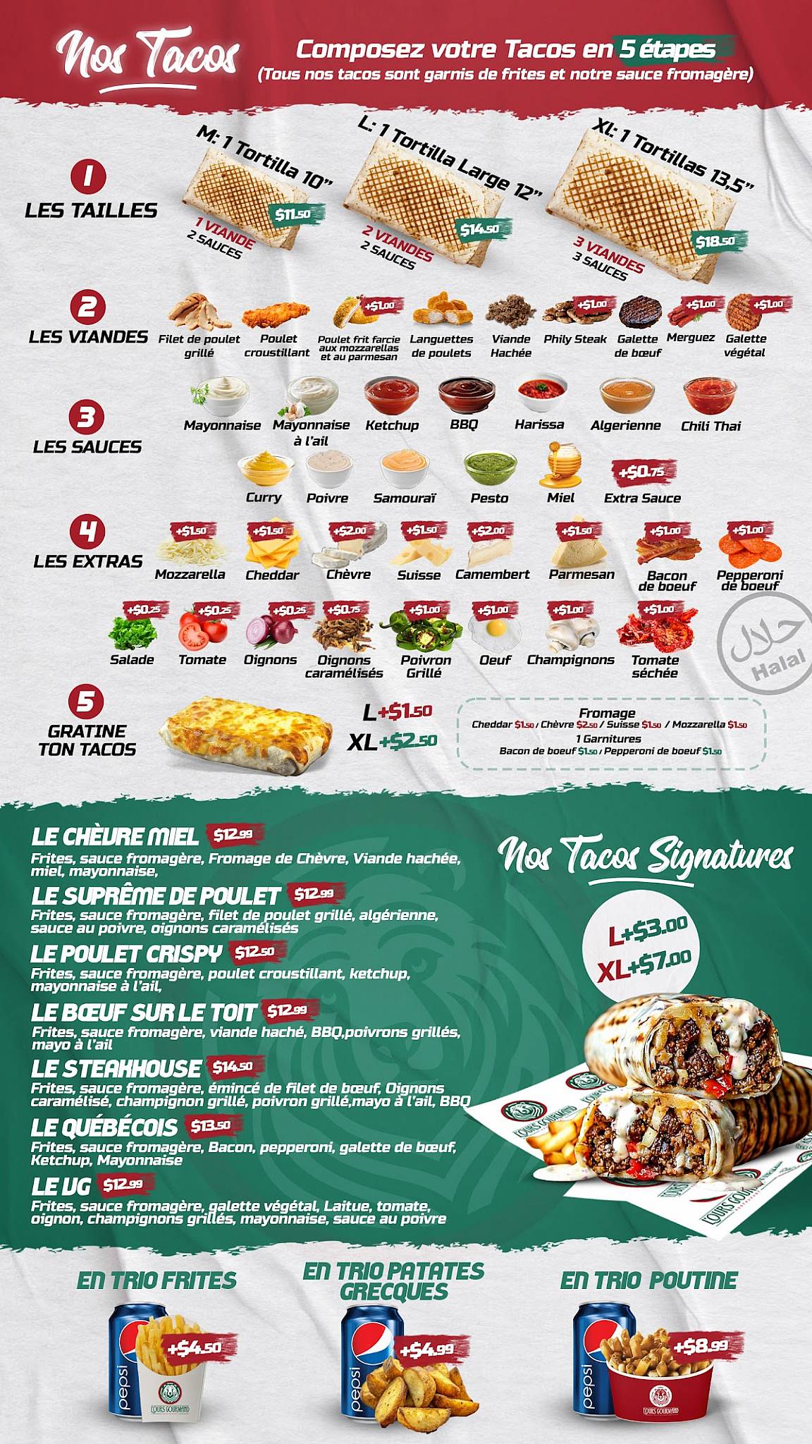 Menu au Restaurant L’ours Gourmand, Levis