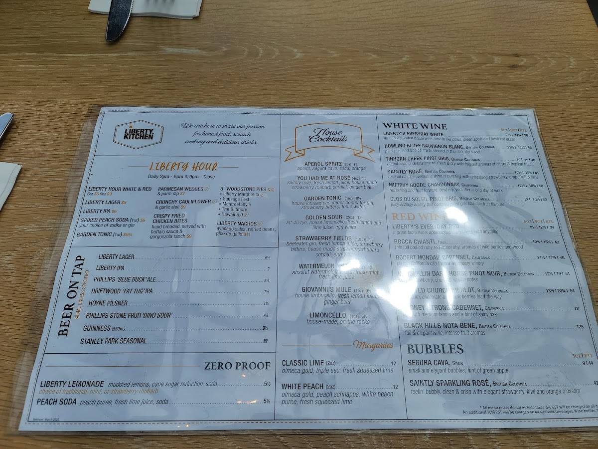 Menu at Liberty Kitchen Belmont restaurant, Langford