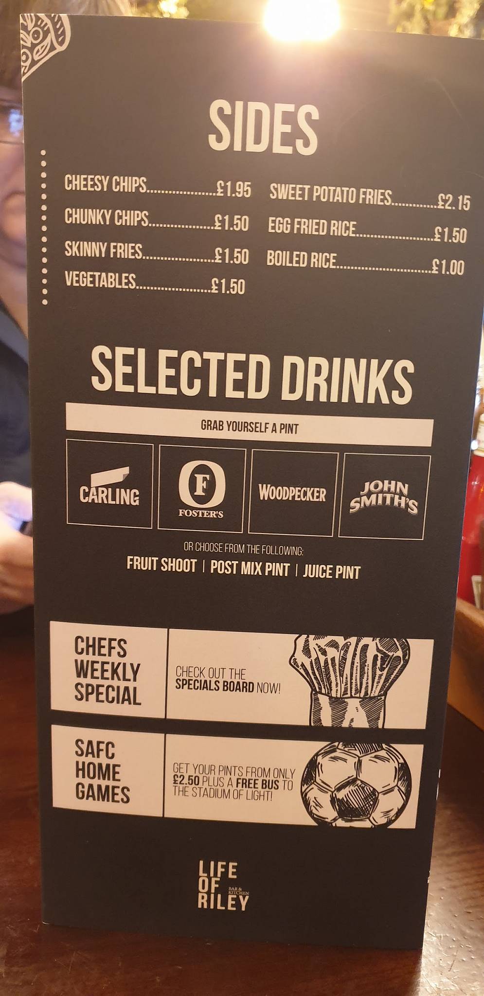 Menu at Life of Riley pub & bar, Sunderland