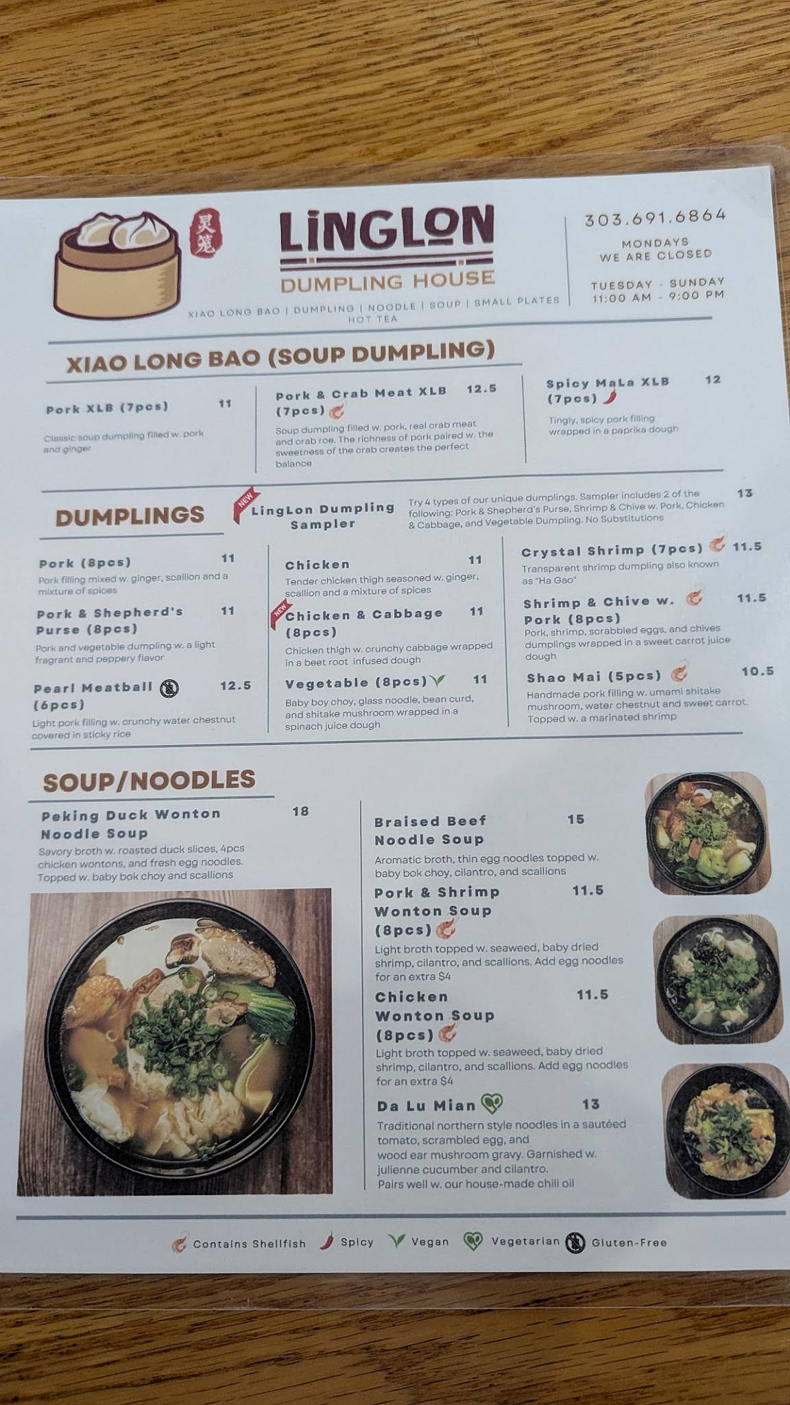 Menu at LingLon Dumpling House restaurant, Denver, S Colorado Blvd