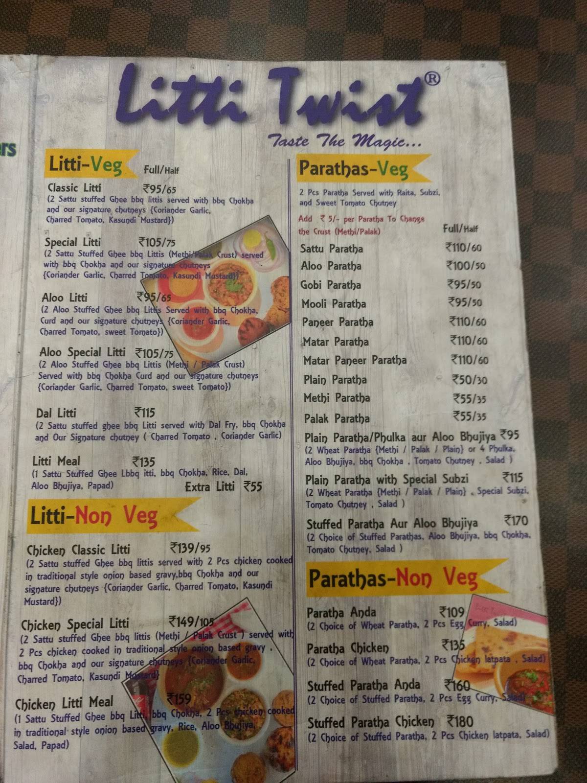 Menu at Litti Twist, Bengaluru, 4/1