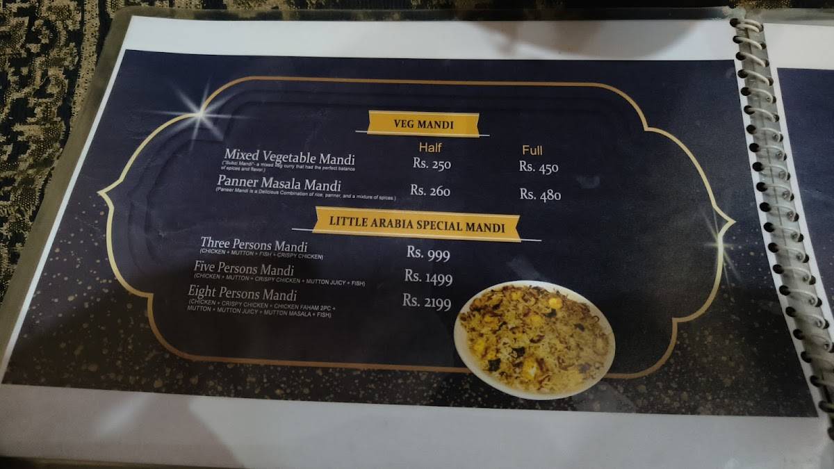 Menu at Little Arabia Mandi, Hyderabad