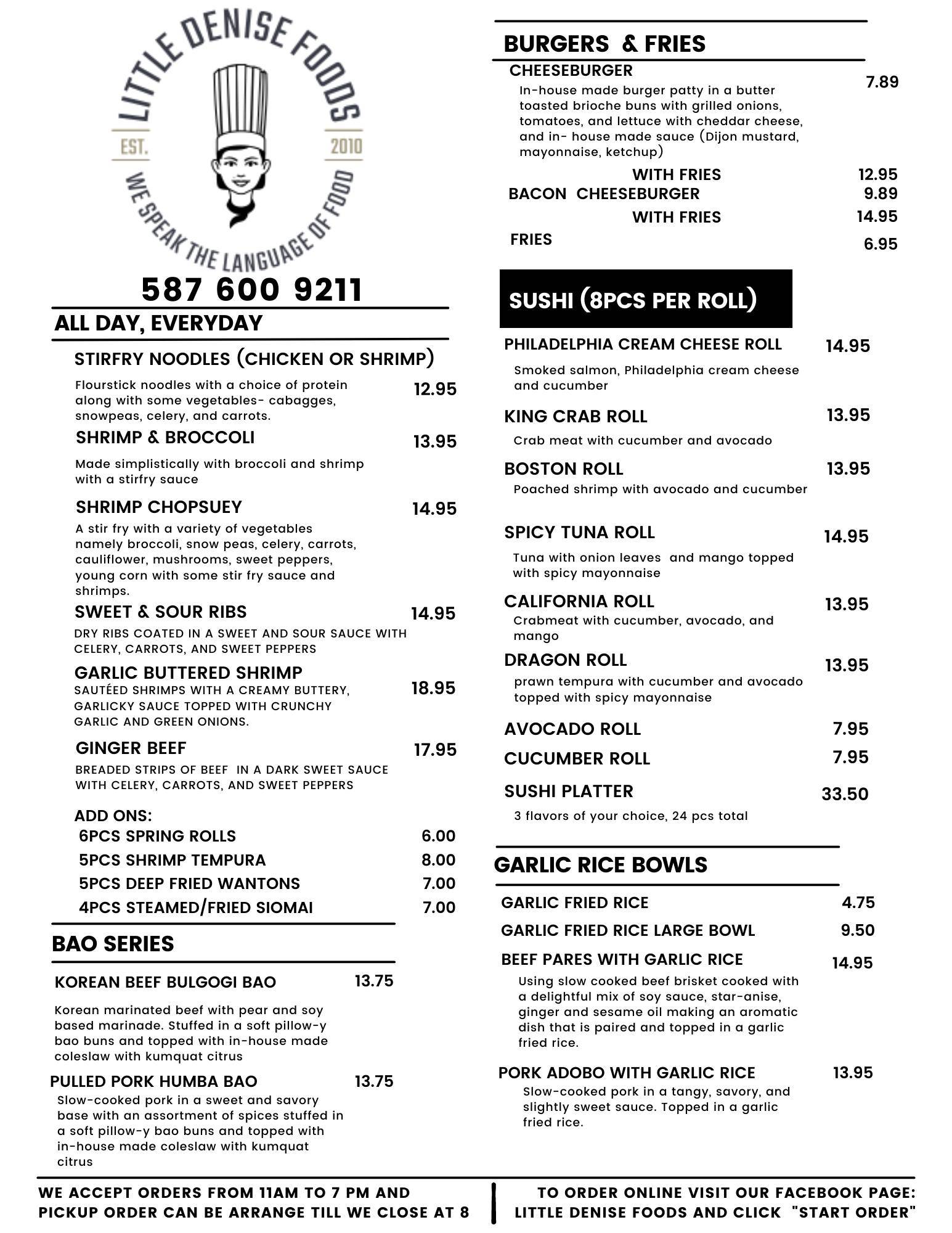 Menu at Little Denise Foods, Hines Creek