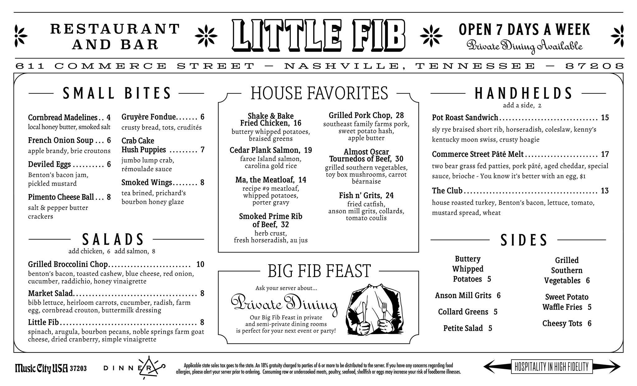 Menu at Little Fib pub & bar, Nashville