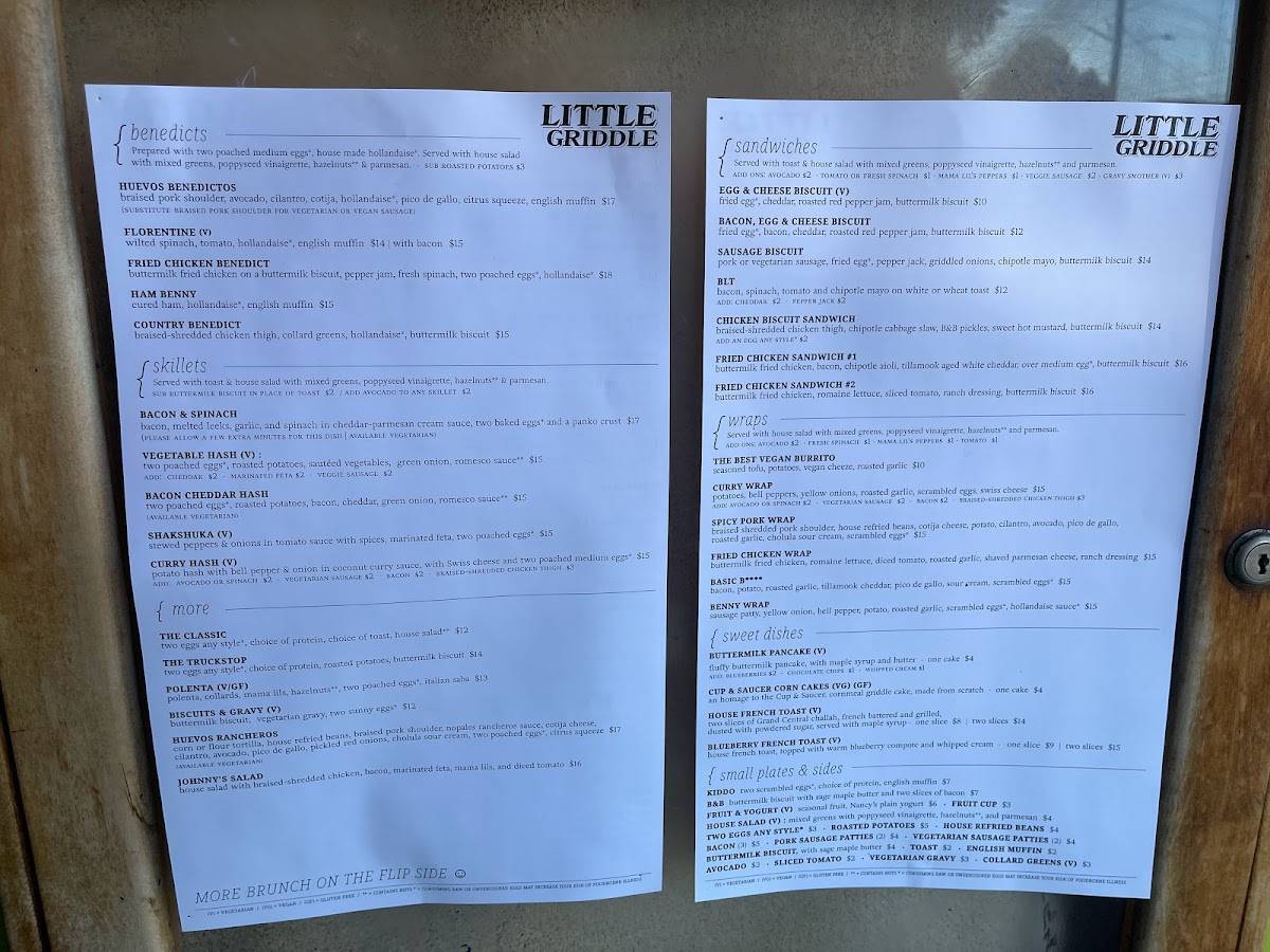 Menu at Little Griddle pub & bar, Portland, SE Hawthorne Blvd