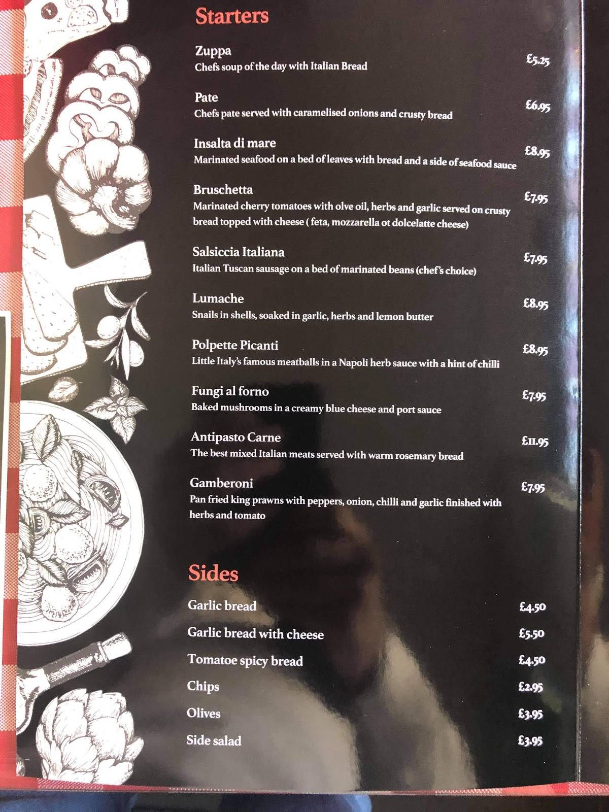 Menu at Little Italy restaurant, Inverness