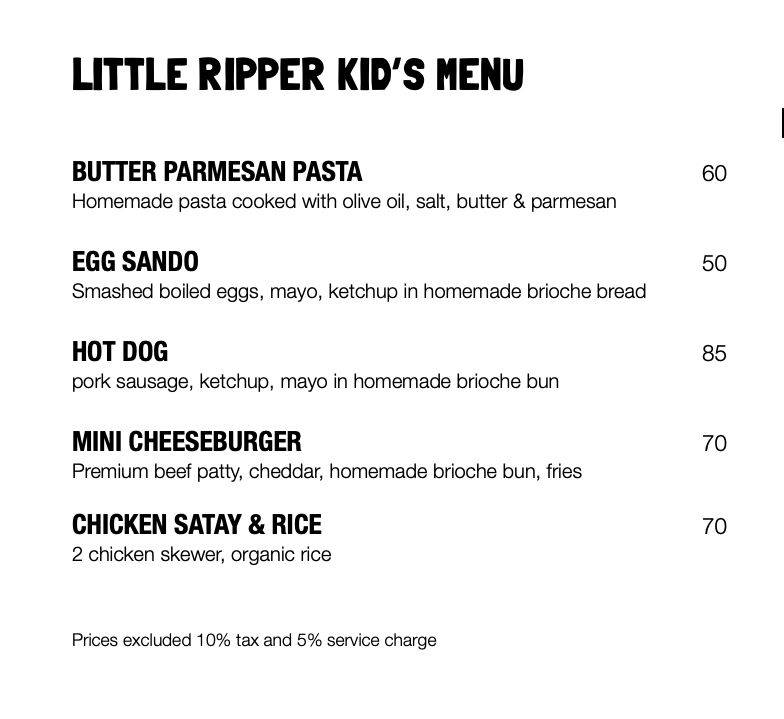 Menu at Little Ripper Bali cafe, Tabanan