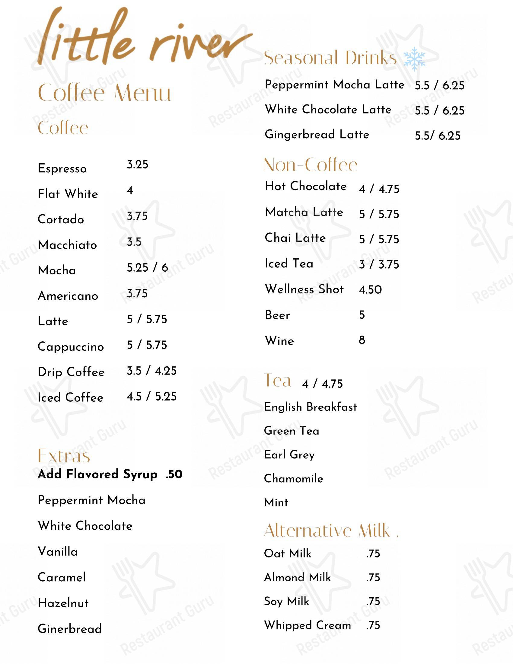 Menu at Little River cafe, New York City