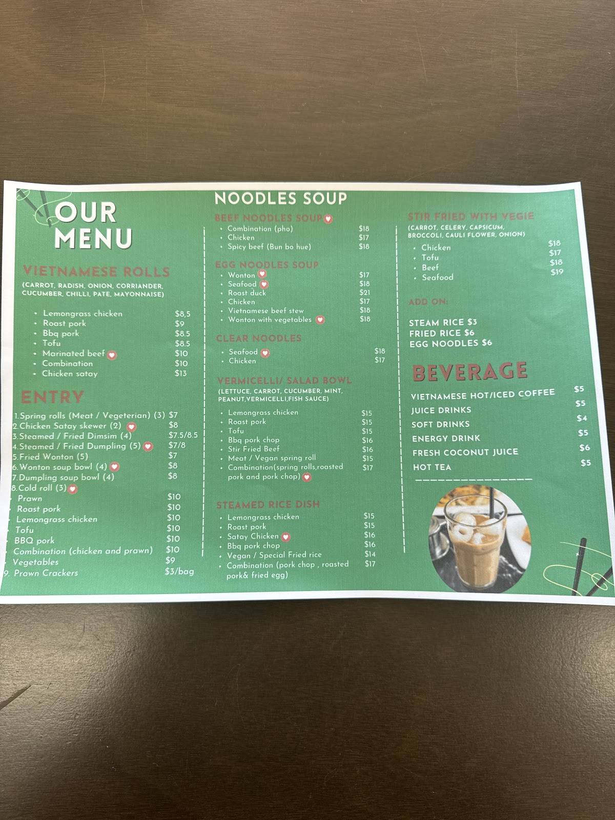 Menu at Little Saigon Takeaway restaurant, Albert Park
