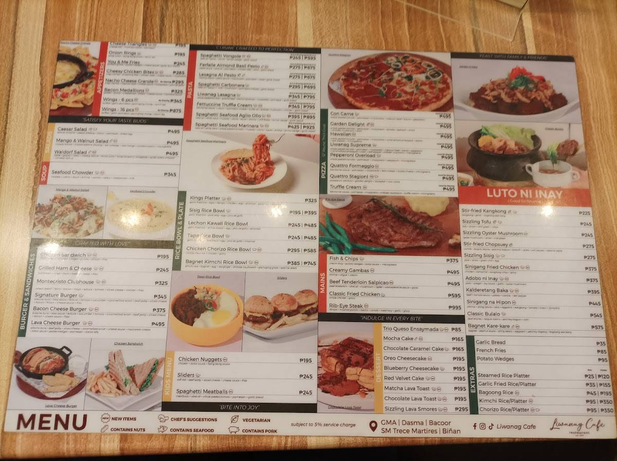 Menu at Liwanag Cafe Dasma, Dasmariñas