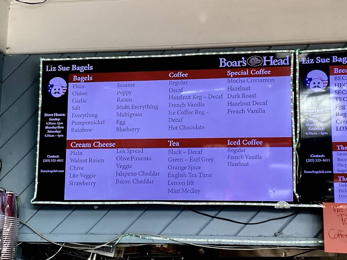 Menu at Liz Sue Bagels restaurant, Stamford