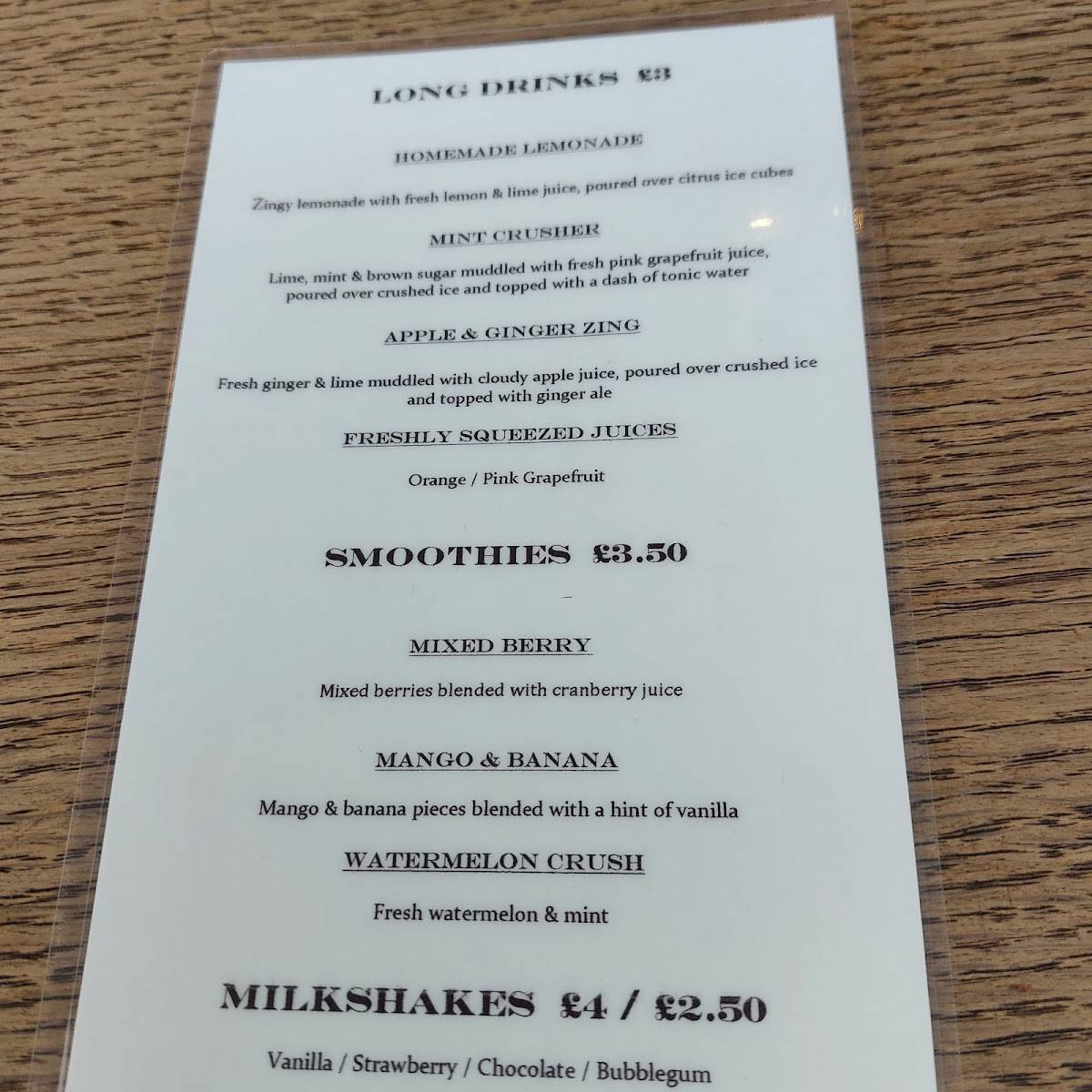 Menu at Loaf cafe, Sandgate