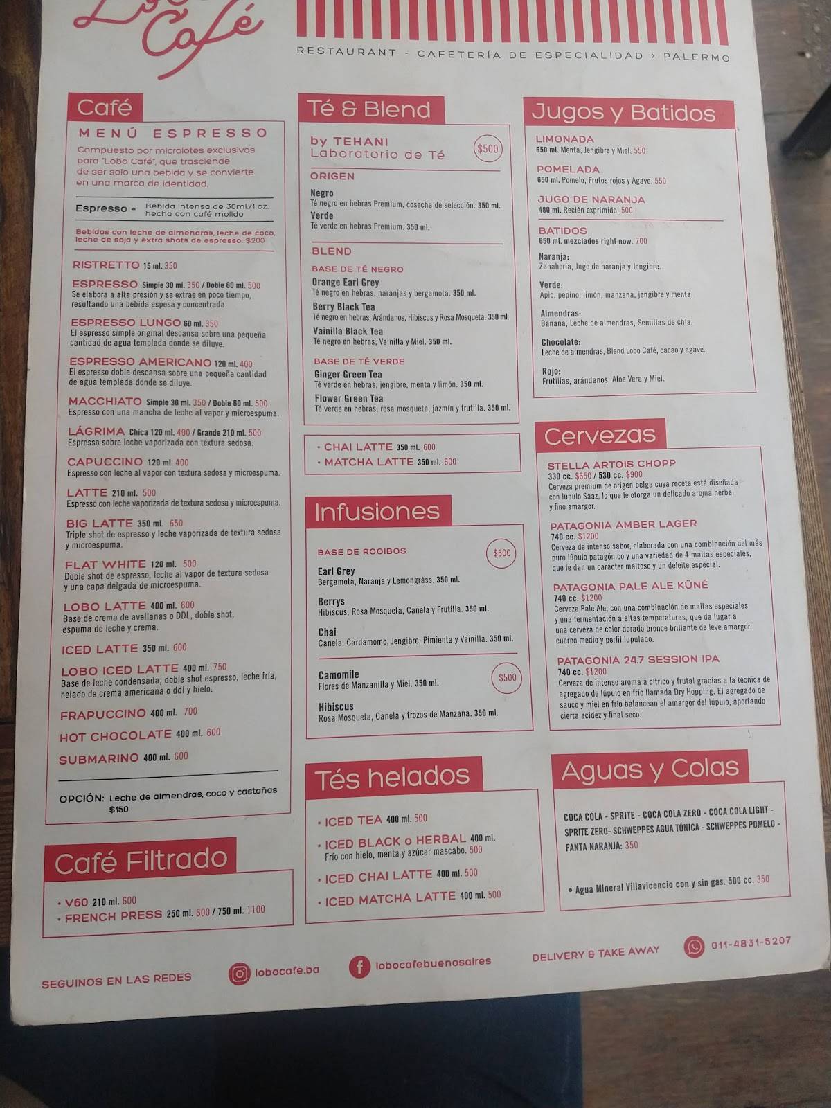 Carta de Lobo Café, Buenos Aires, Honduras 4730